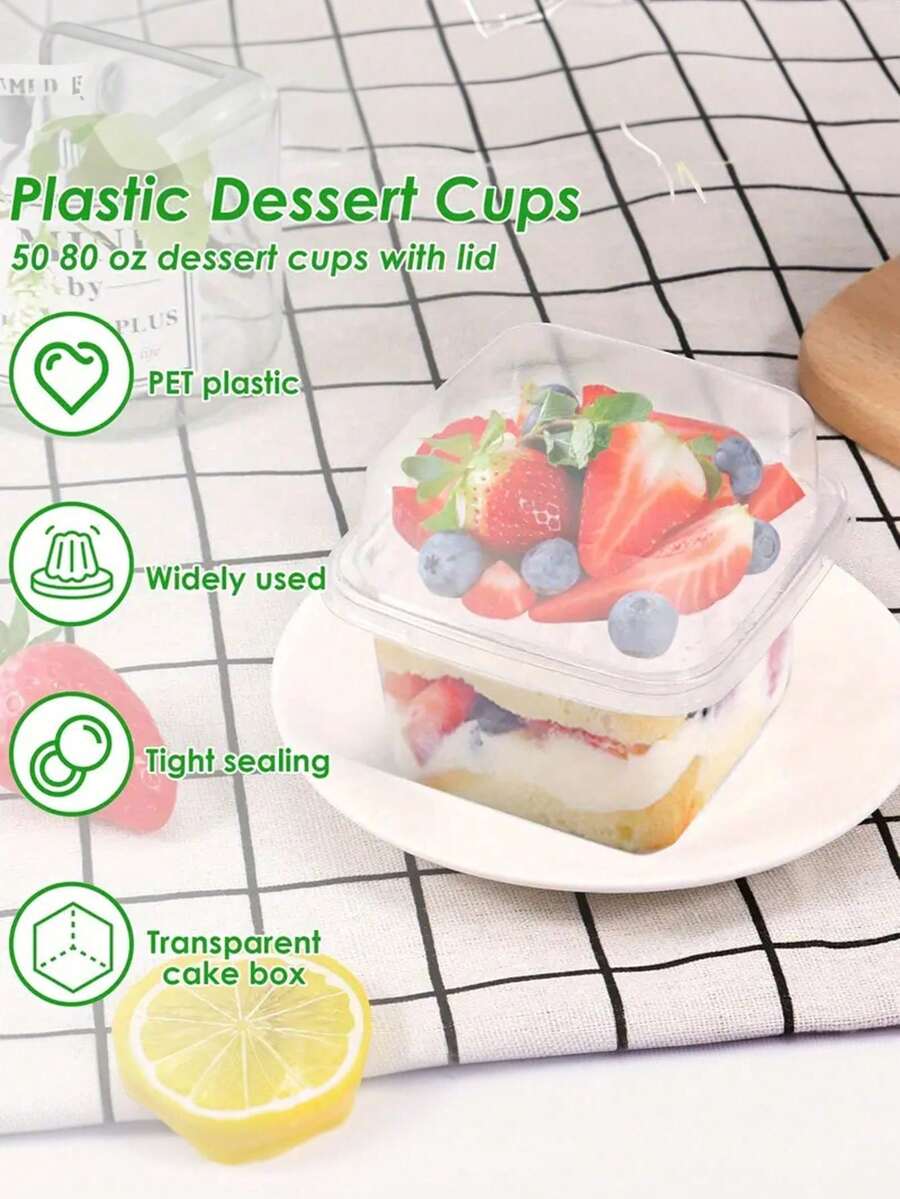 12pcs Reusable Square Clear Plastic Dessert Cups With Lids, Cupcake ...