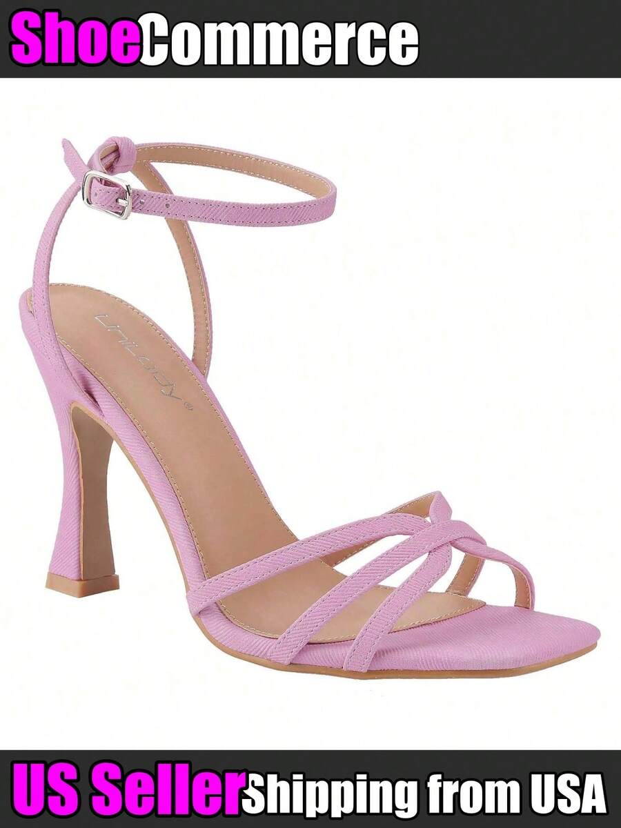 ILLUDE Women's Square Toe Ankle Strap Heeled Sandals Summer Shoes PU ...