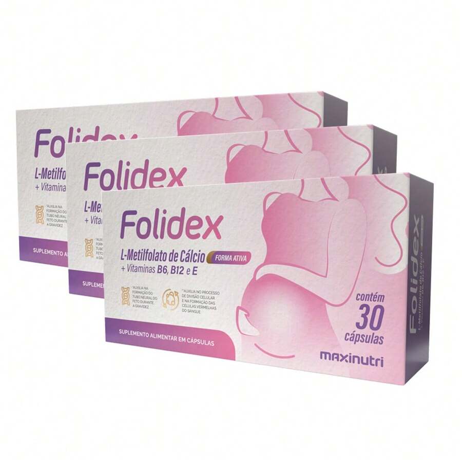 Kit 3 Folidex L-Metilfolato + Vitaminas 30 Cáps Maxinutri | SHEIN Brasil