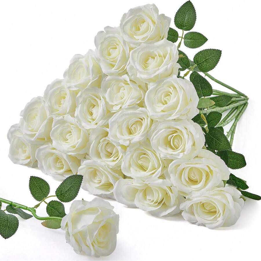 1/10/20pcs Artificial White Roses, Elegant And Realistic Simulated Rose ...