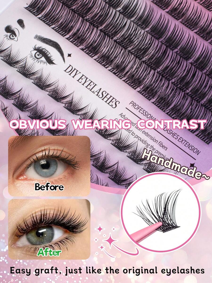 150 pièces/paquet Faux cils naturels et effilés, 2 styles mélangés D ...