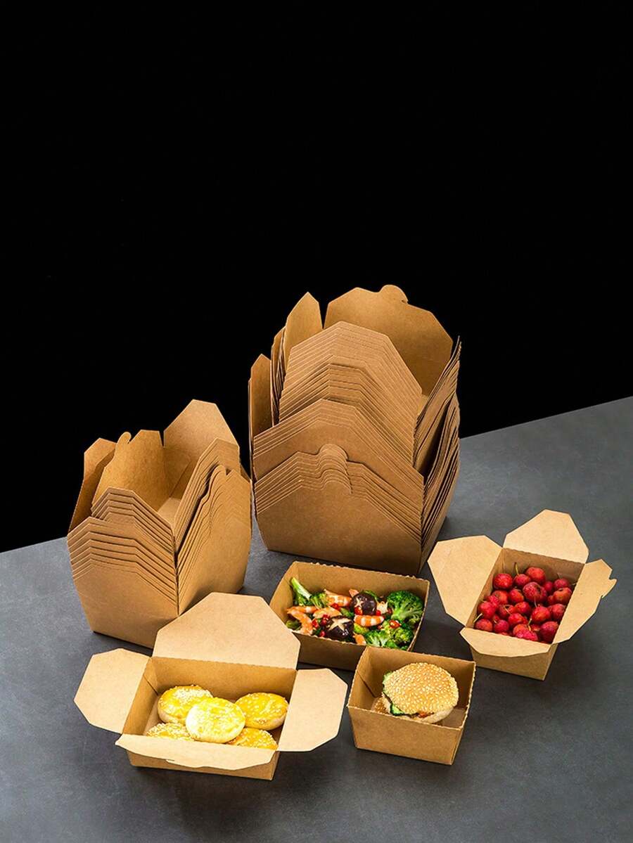 10/20pcs Brown Kraft Paper Takeout Boxes, Leak-Proof And Grease ...