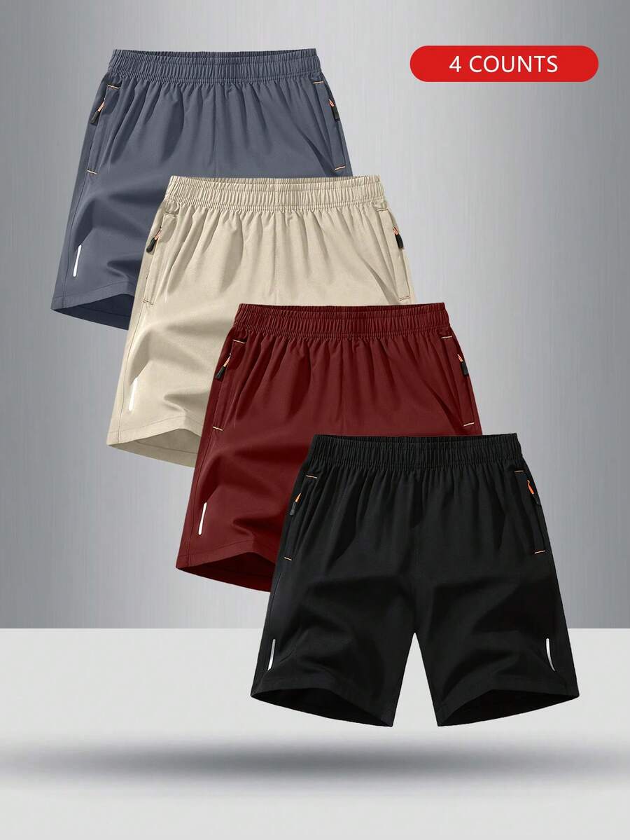 4pcs/Set Boys' Elastic Waist Casual Shorts, Breathable Solid Color ...