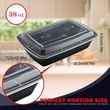 38oz 50 Pack Black Rectangular Meal Prep Containers With Lids, Food ...