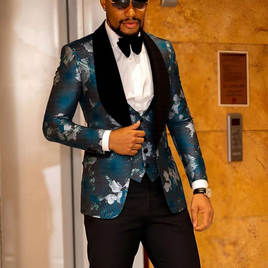 Men's Suits Slim Fit 3 Piece One Button Tuxedo Suit Set Wedding Prom ...