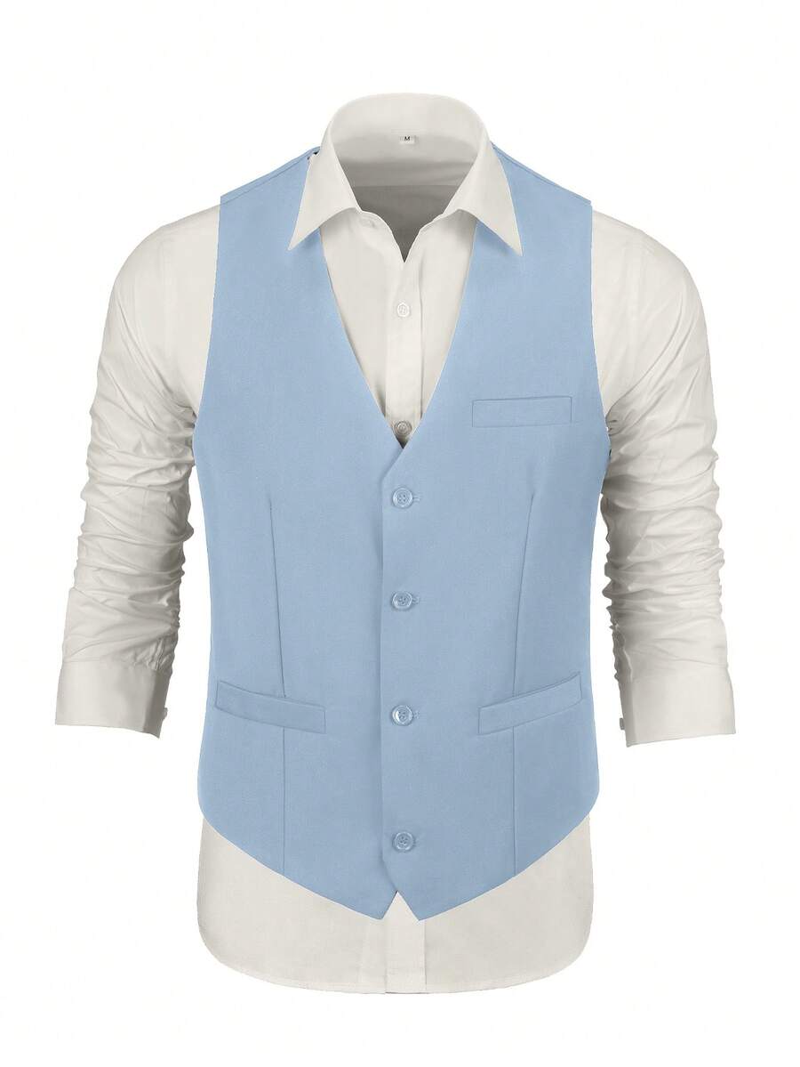 Mens Suit Sky Blue Vests V-Neck Casual Vest Dress For Men Formal Tuxedo ...
