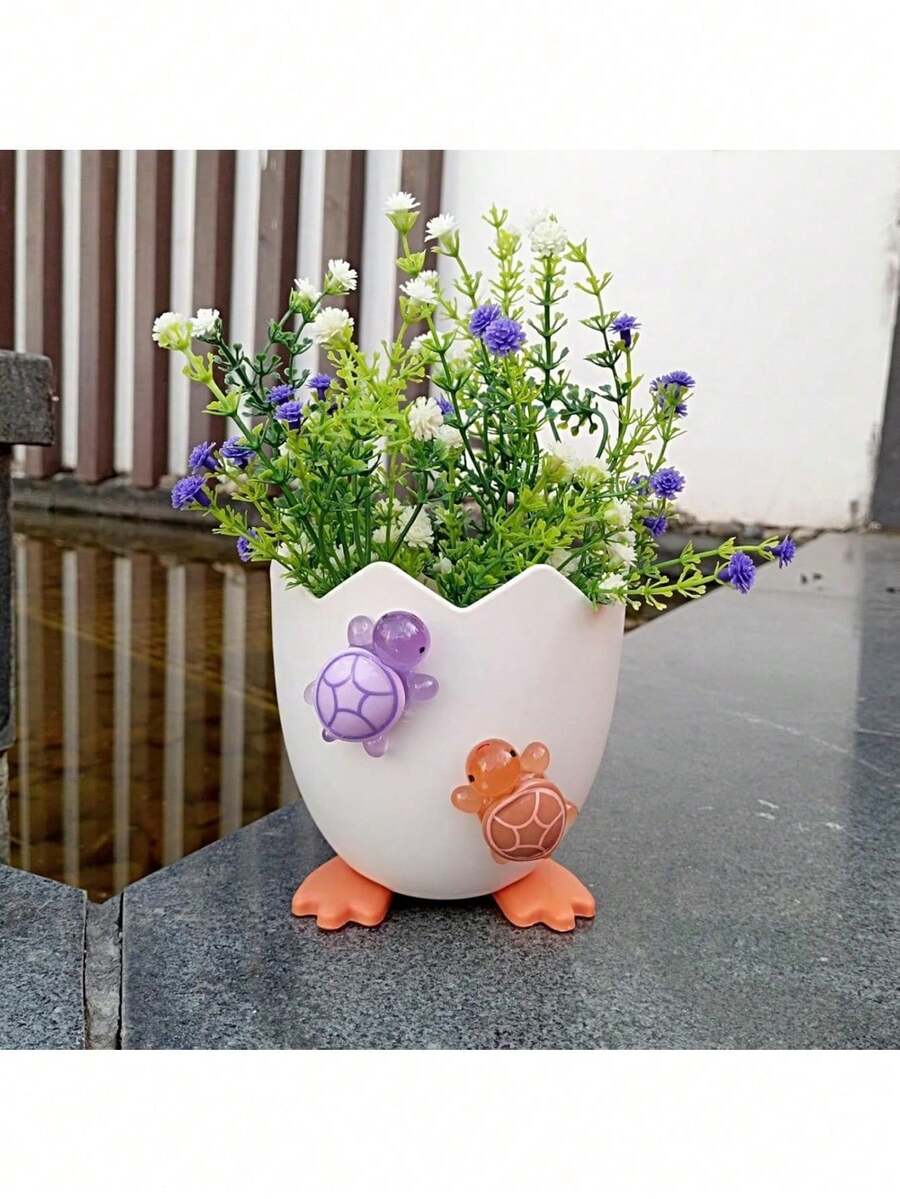4.33*4.53in Simulation Eggshell Turtle Flower Pot (Turtle Color Random ...