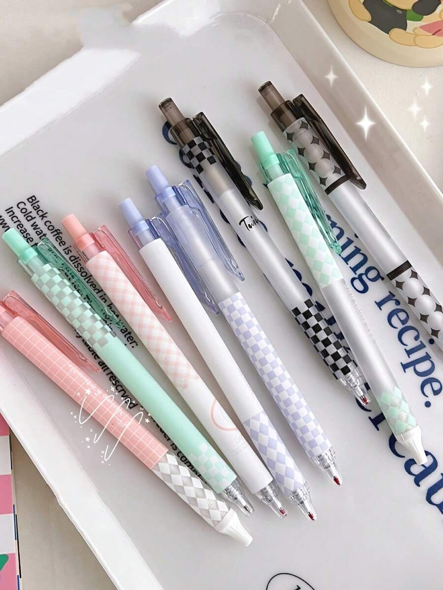 6pcs Checkerboard Gel Pens Set Only Cream Check Series 0.5mm Ballpoint ...