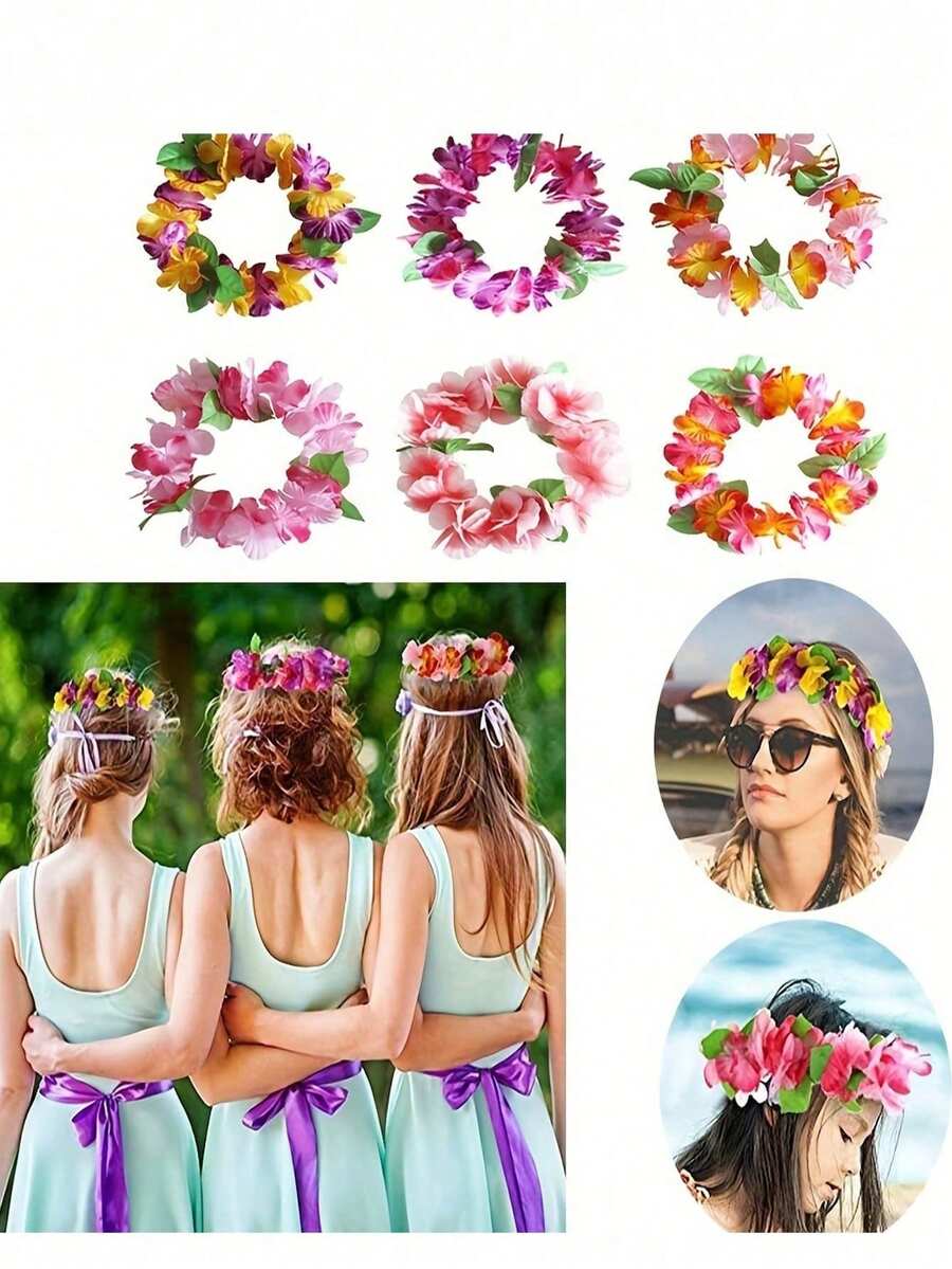 18/12/6pcs Hawaiian Wreath Headbands - Tropical Luau Flower Lei Crown ...