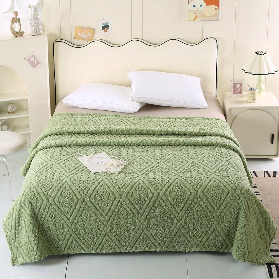 1pc Solid Color Jacquard Pattern Taffeta Texture Throw Blanket, Modern ...