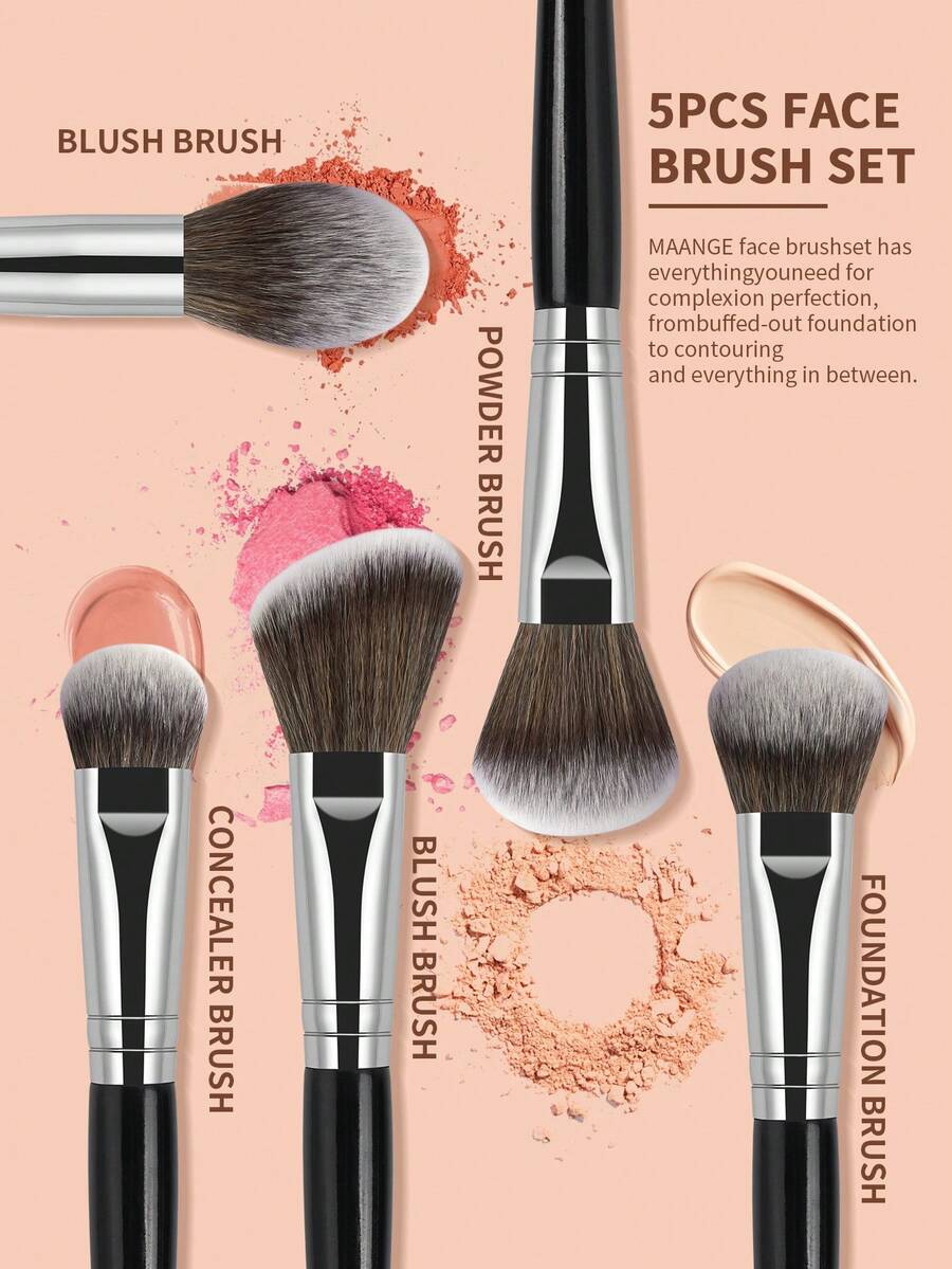 5pcs Professional Makeup Brush Set, Soft Fiber Material, Portable ...