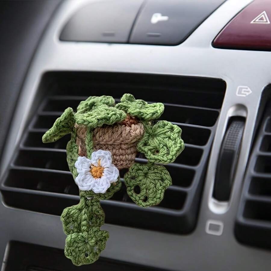 Crocheted Plant Car Air Vent Clip, Handmade Crochet Car Vent Decor For ...