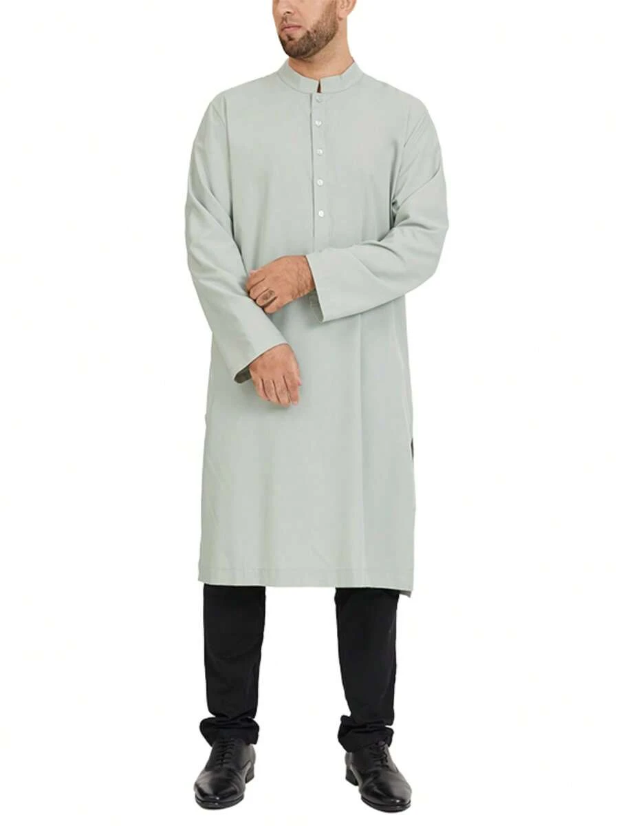 INCERUN Mens Buttons Long Sleeve Muslim Thobe Abaya Robe Dishdasha Kaftan Shirt Kurta Tops ...