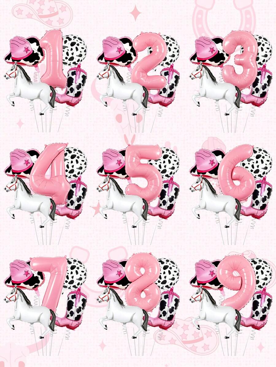 5pcs Western Cowgirl Balloons, Pink Birthday Party Decorations, Retro ...