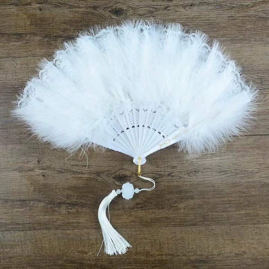 1PC Retro Folding Artificial Feather Hand Fan Female Classical Dance ...