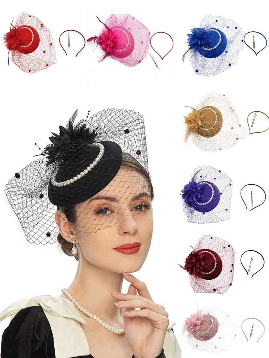 Fascinators Hats 20s 50s Hat Pillbox Hat Tea Party Headwear With Veil ...