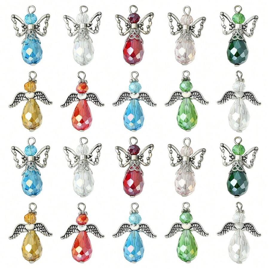 60pcs 10 Colors Acrylic Angel Charms With Fairy Wing Beads, Faceted ...