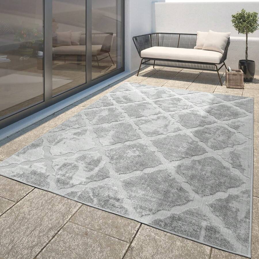 Outdoor Rug In Moroccan Style With Light-Grey Diamond Pattern - Sizes ...