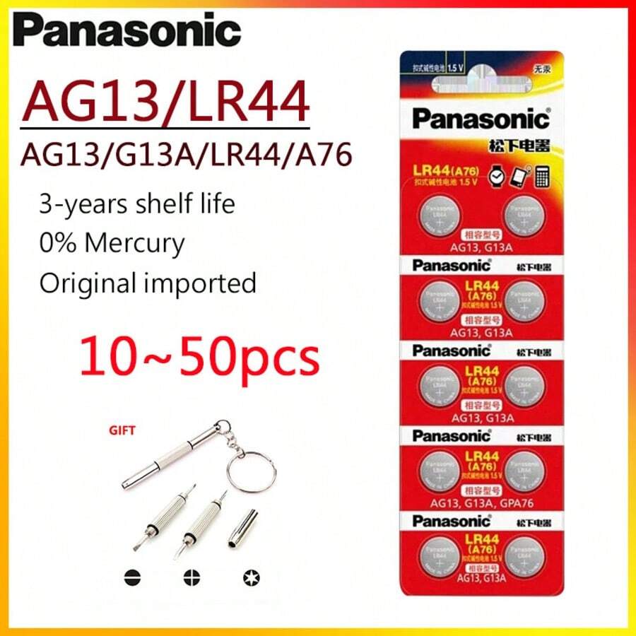 Panasonic 10-50PCS AG13 Battery A76 LR44 357 SR1154 SR44 LR 44 1.5V Alkaline Batteries For Watch ...