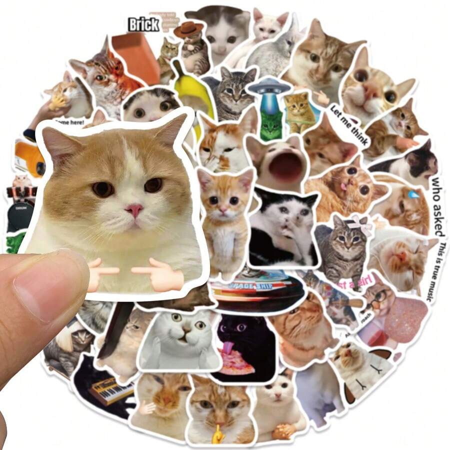 50Pcs Funny Meme Stickers Cute Cat Stickers Meme Cat Decal Cartoon ...