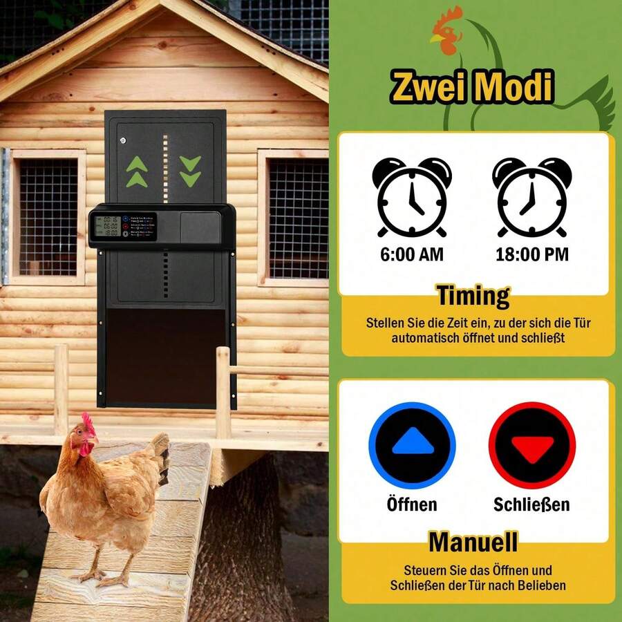 Chicken Flap Automatic Chicken Door With LED Display Timer Anti-Clamp ...