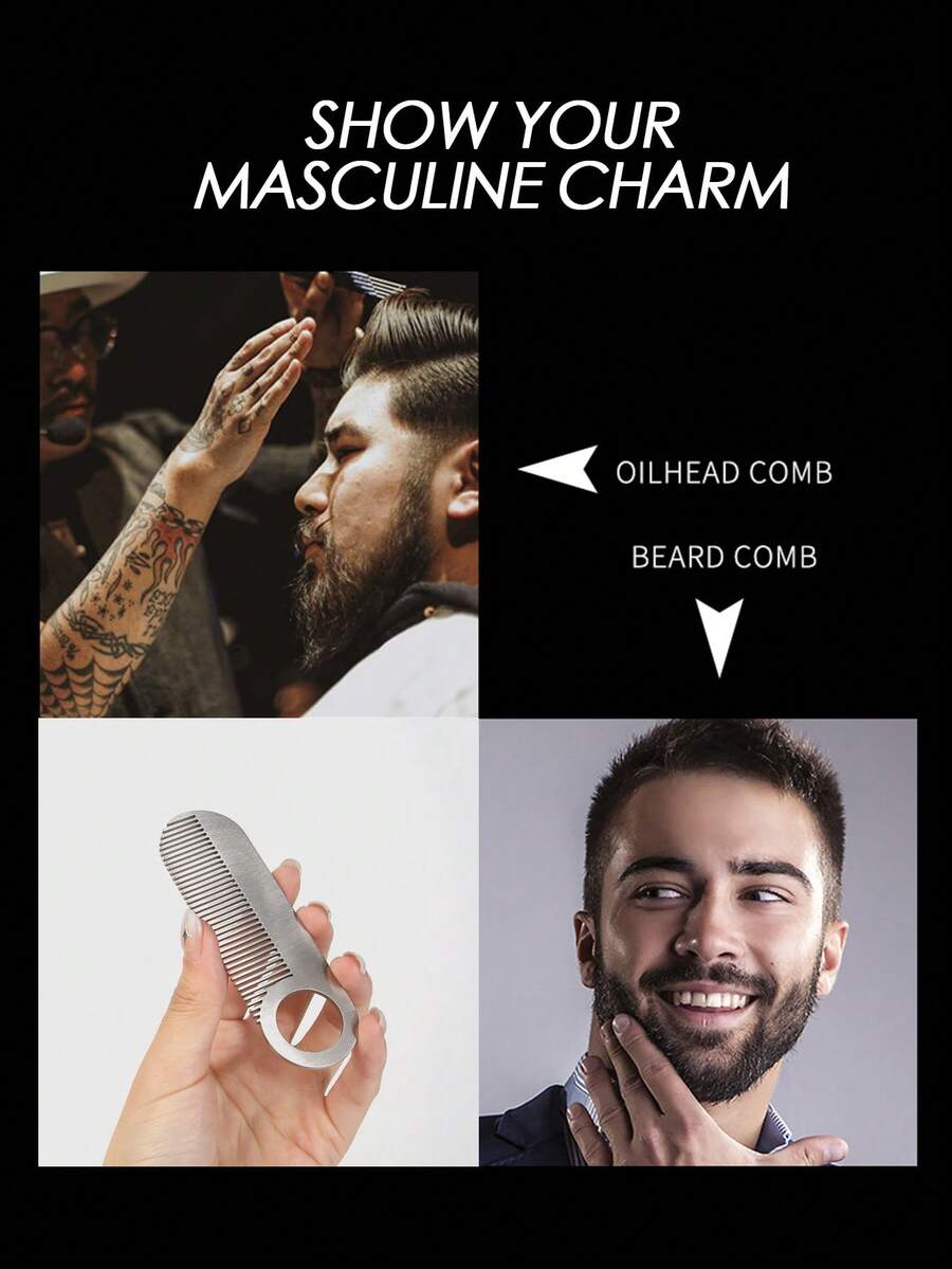 2 Pcs Of Stainless Steel Men's Beard Comb, Portable Mini Oil Head Comb ...