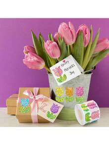 500pcs/Roll Holographic Tulip Flower Sticker Roll, Colorful Spring ...
