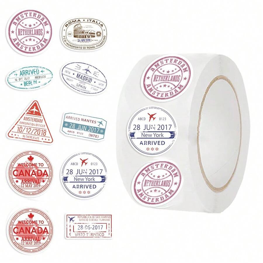 500Pcs Passport Stickers Roll Stamp Stickers Envelope Seals Stickers ...