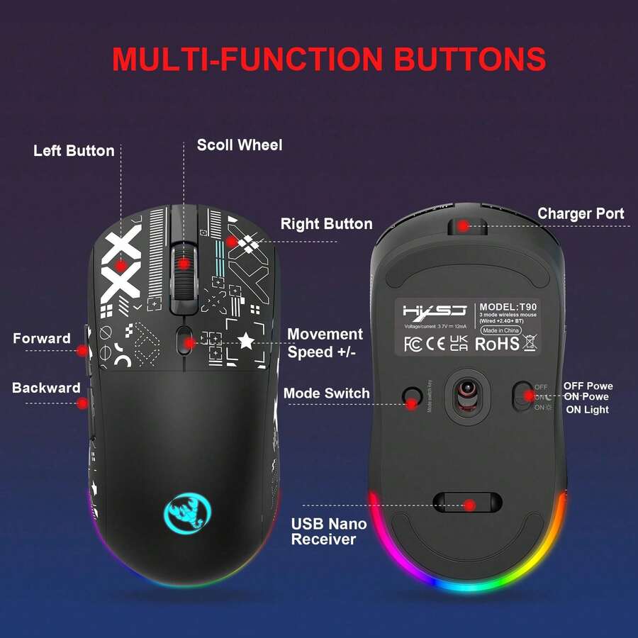 2.4G Wireless Mechanical Mouse RGB Gaming Mouse Ergonomic 10 Million ...