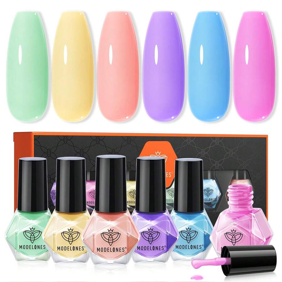 Modelones Nail Polish Set, 6 Colors Spring Pearl Shimmer Pink Purple ...