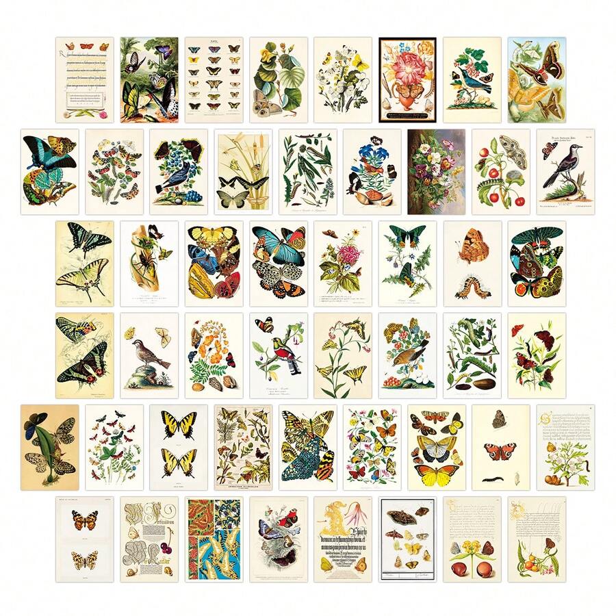 50pcs Vintage Butterfly Wall Collage Kit Aesthetic Pictures, Wall ...
