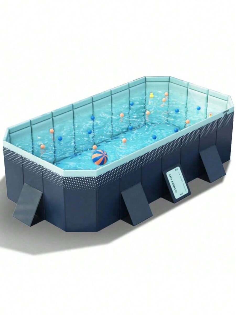 Foldable Swimming Pool, Large Non-Inflatable AdultsOutdoor Pools, Blue ...