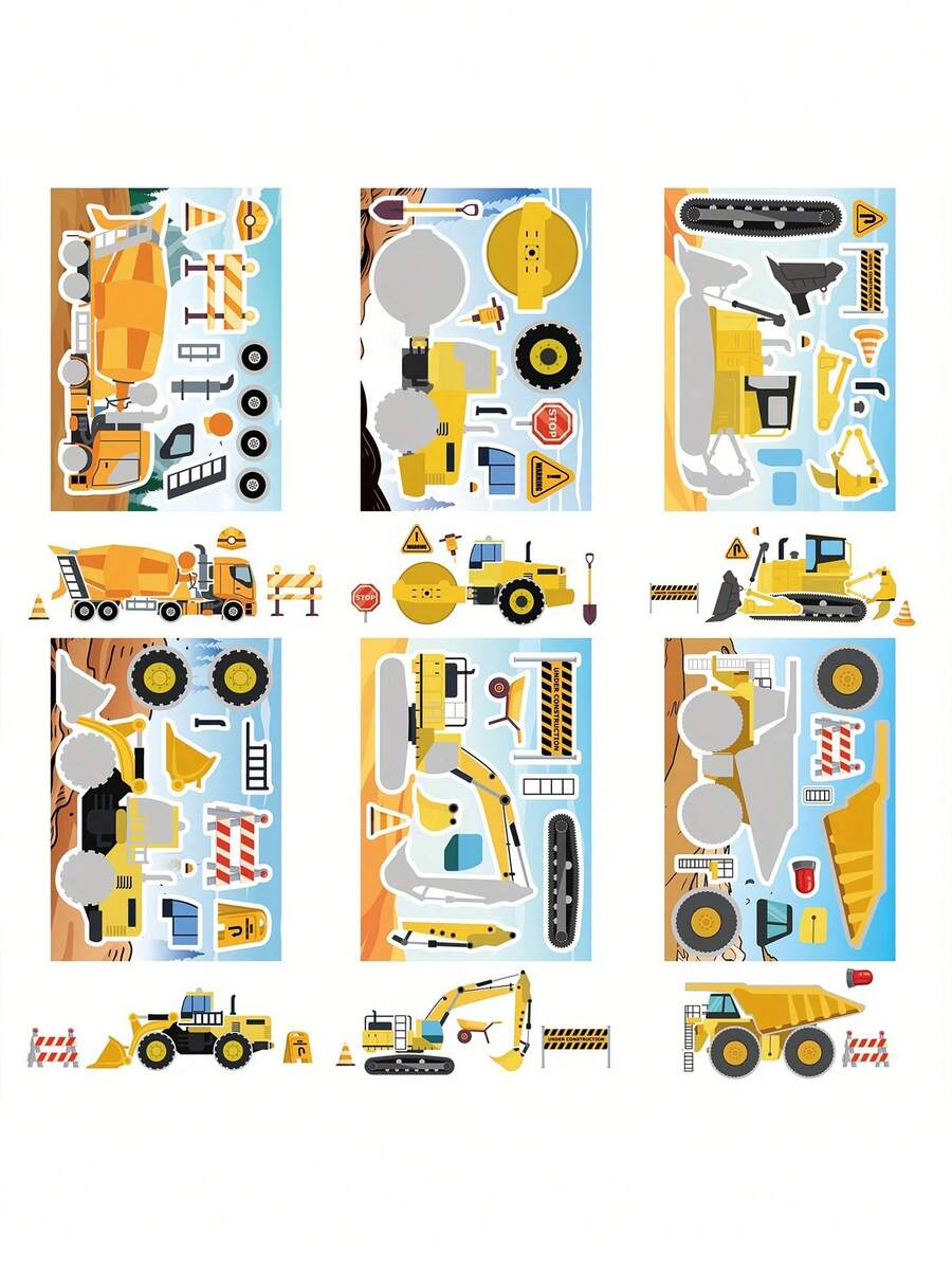 24 Sheets-21*15cm Construction Vehicle Stickers,Make Your Own ...