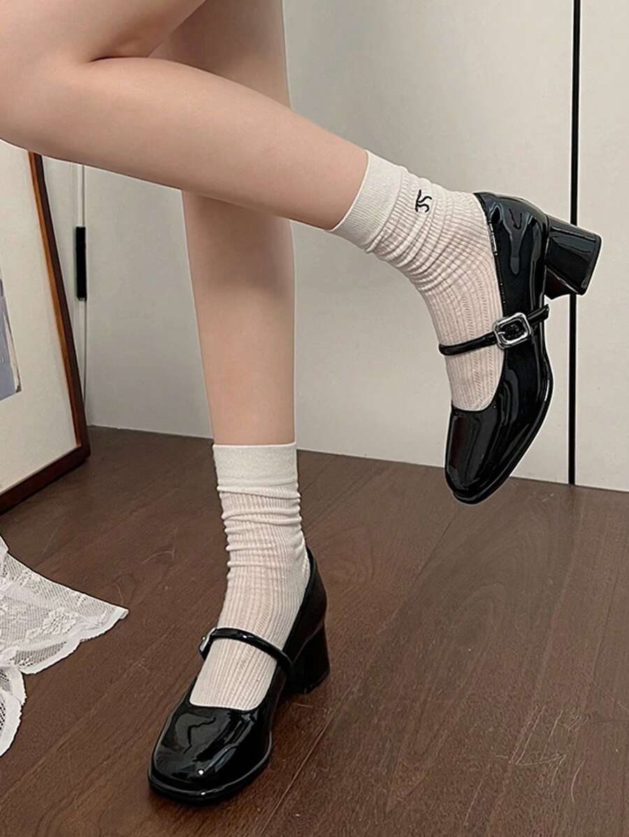 2025 New French Style One-Buckle Strap High Heel Shoes Black Patent Leather Mary Jane Shoes ...