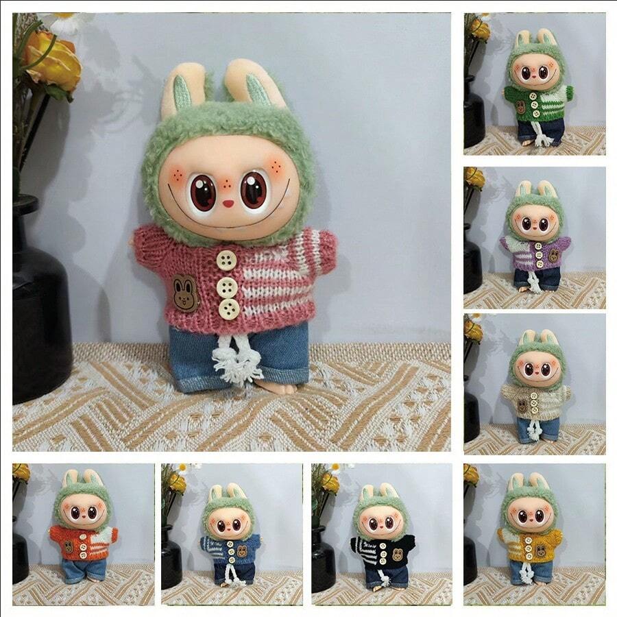 8pcs Sweater + Jeans Outfit For 17cm Labubu Doll, Accessories Set ...