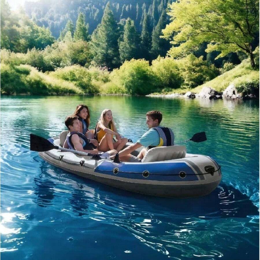 4-Person Inflatable Rafting And Fishing Boat Set With 2 Oars, Durable ...