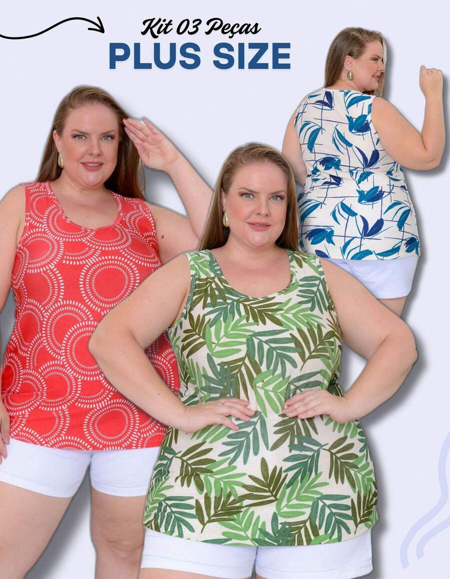 Kit 03 Printed Plus Size Tank Tops G1 G2 G3 G4 G5 Does Not Pill, Does ...