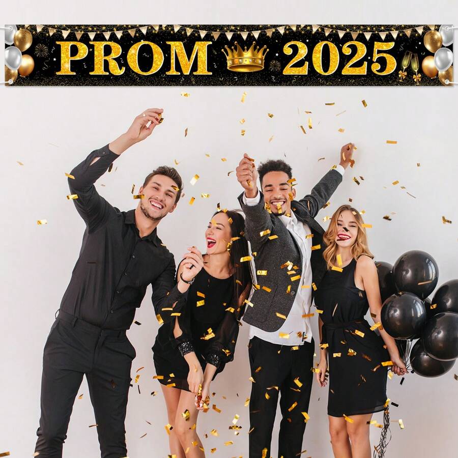 Prom 2025 Graduation Decorations Yard Banner Black Gold Prom Class Of 2025 Yard Sign Large ...