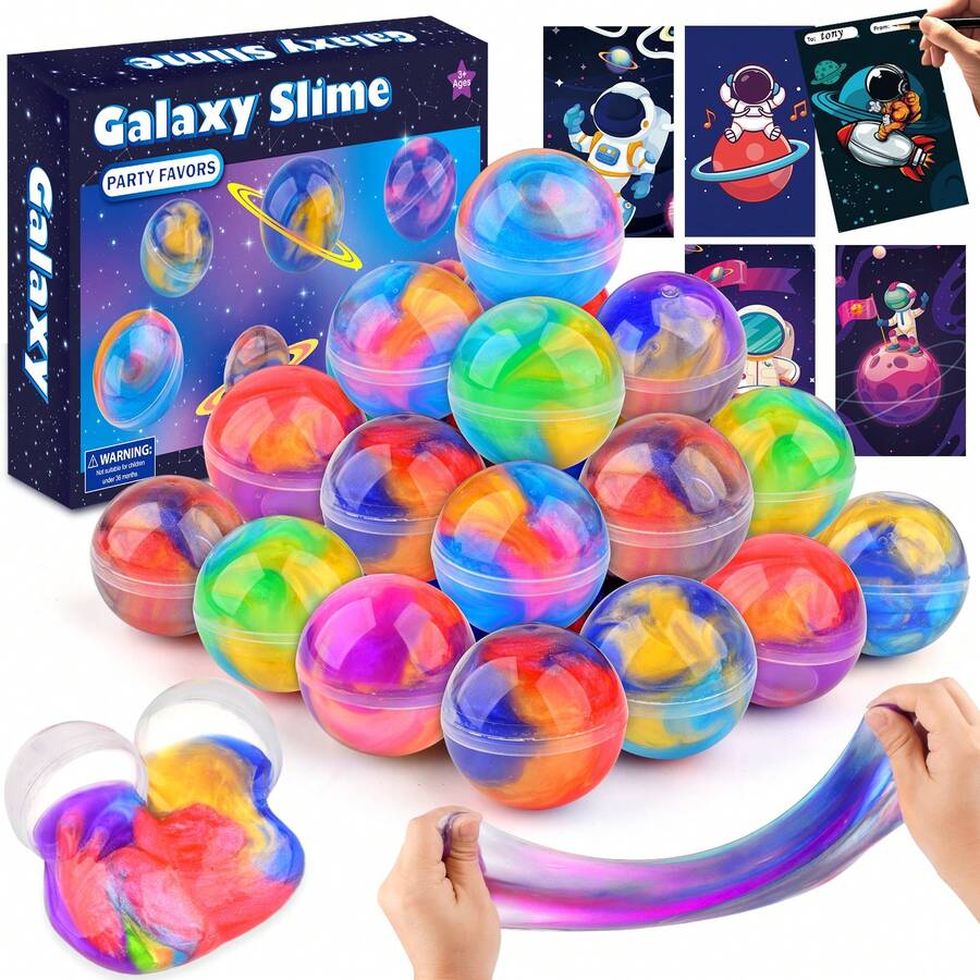24 Pack Galaxy Slime Ball - Slime Party Favors, With Greeting Cards ...