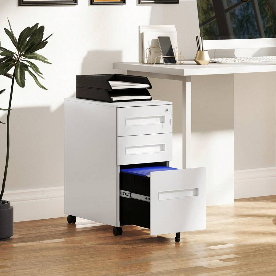 Vinsetto Büro-Schubladenschrank, Dokumentenschrank mit 5 Rollen, 3 ...