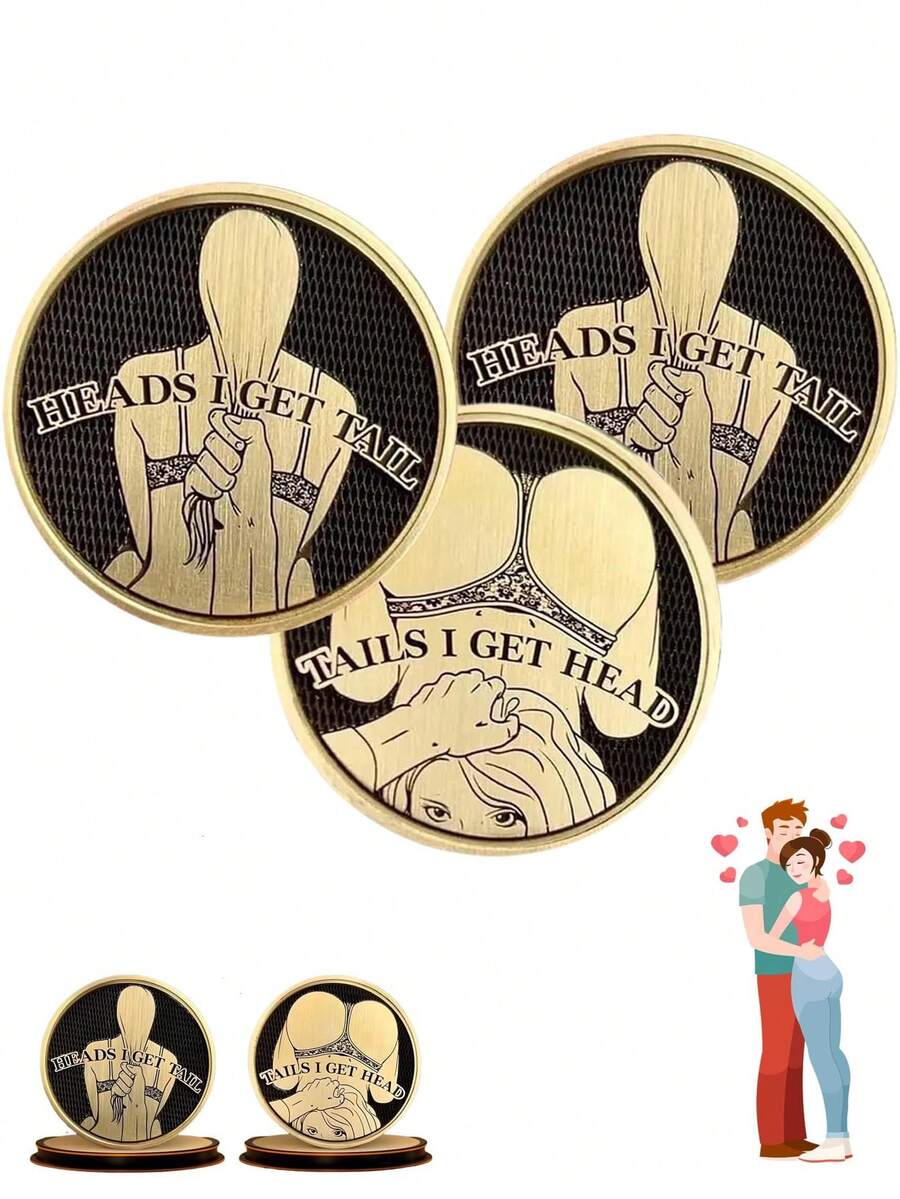 1pc Creative New Funny Heads And Tails Coins, 2D Flat Memorial Badge ...