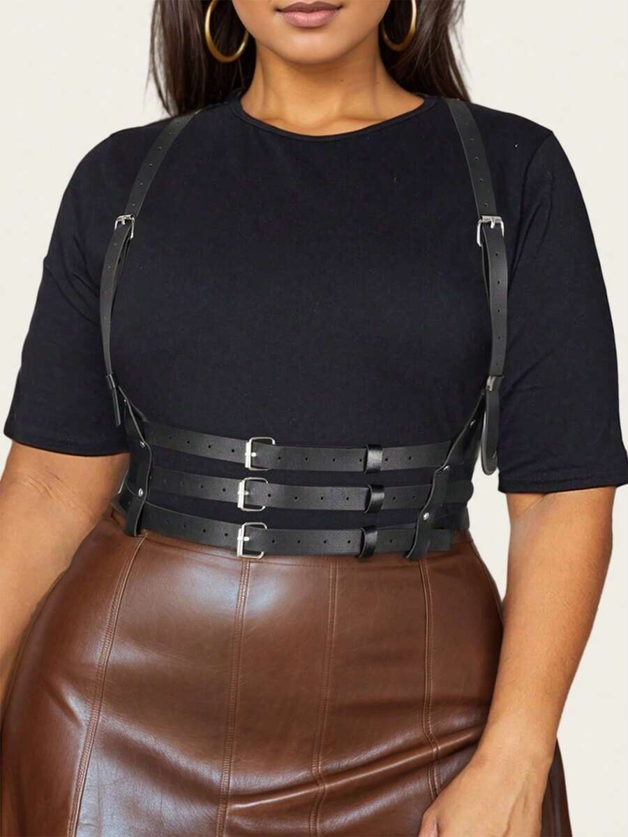 Plus Size Women Gothic Style Adjustable PU Leather Harness Belt, Fetish ...