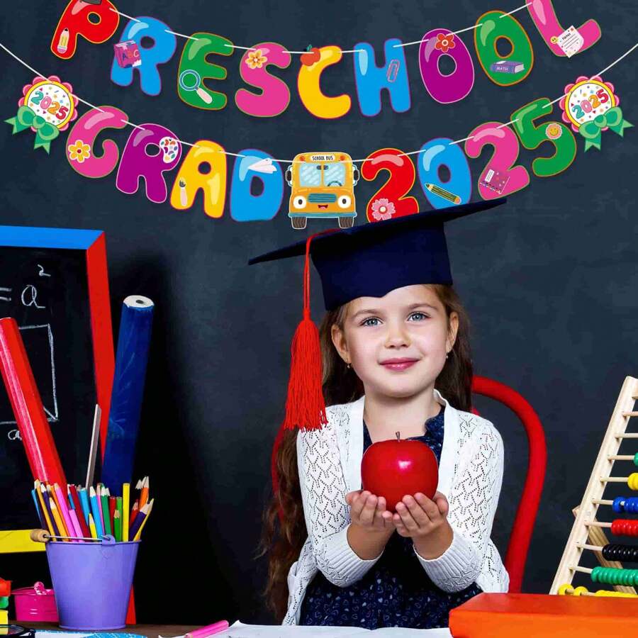 Preschool Graduation Banner 2025, No DIY Preschool Graduation Decorations Class Of 2025 ...