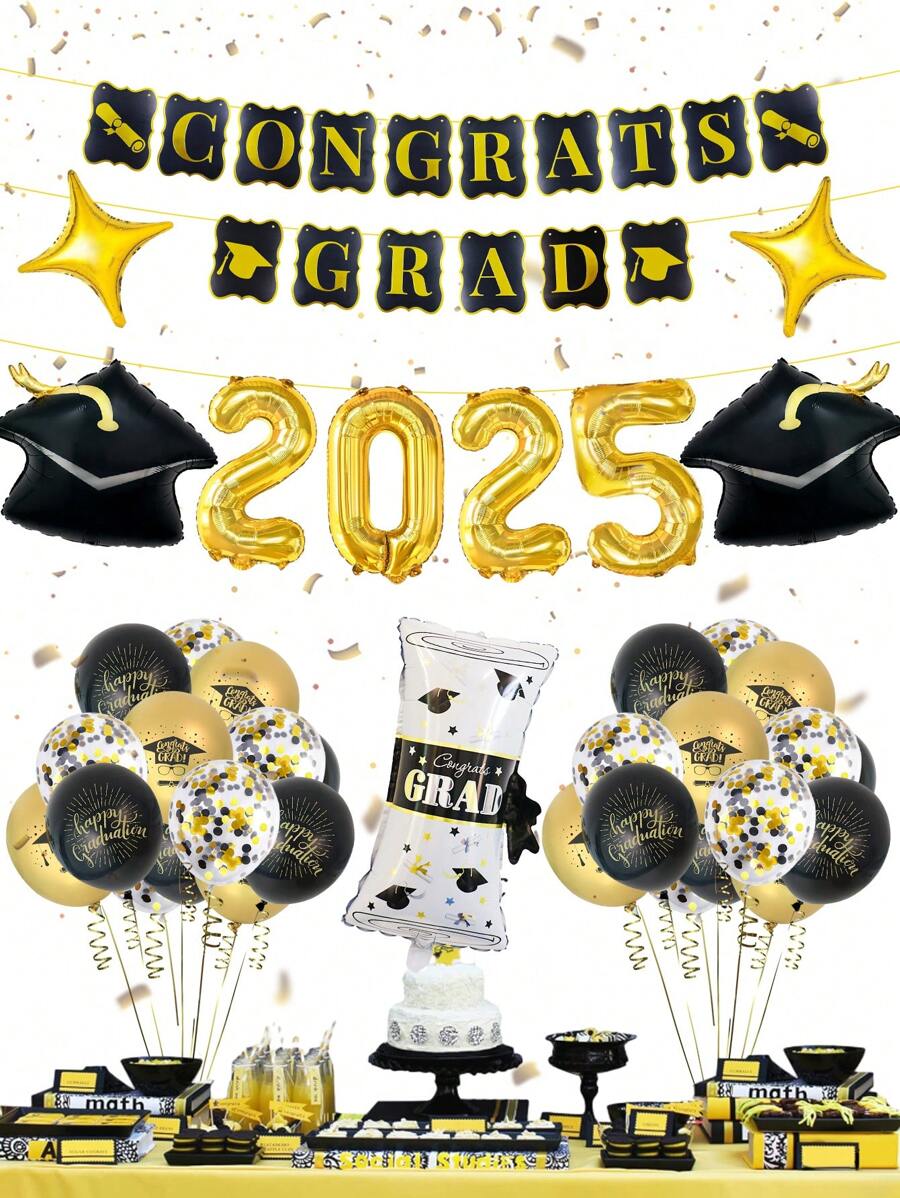 34pcs/Set Graduation Balloons 2025, Graduation Party Decorations 2025 Include Graduation Black ...