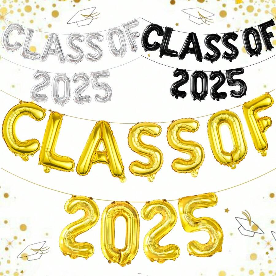 11 stuks Class Of 2025 Banners Ballonnen, 16 Inch Goud, Zwart & Zilver ...