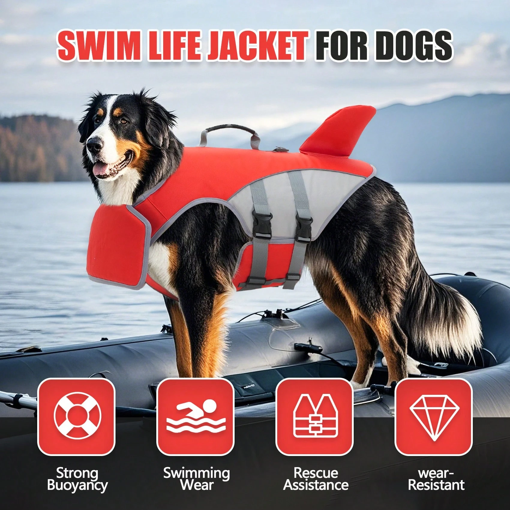 Dog Life Jacket - Shark Life Vest For Swimming Boating - Reflective ...