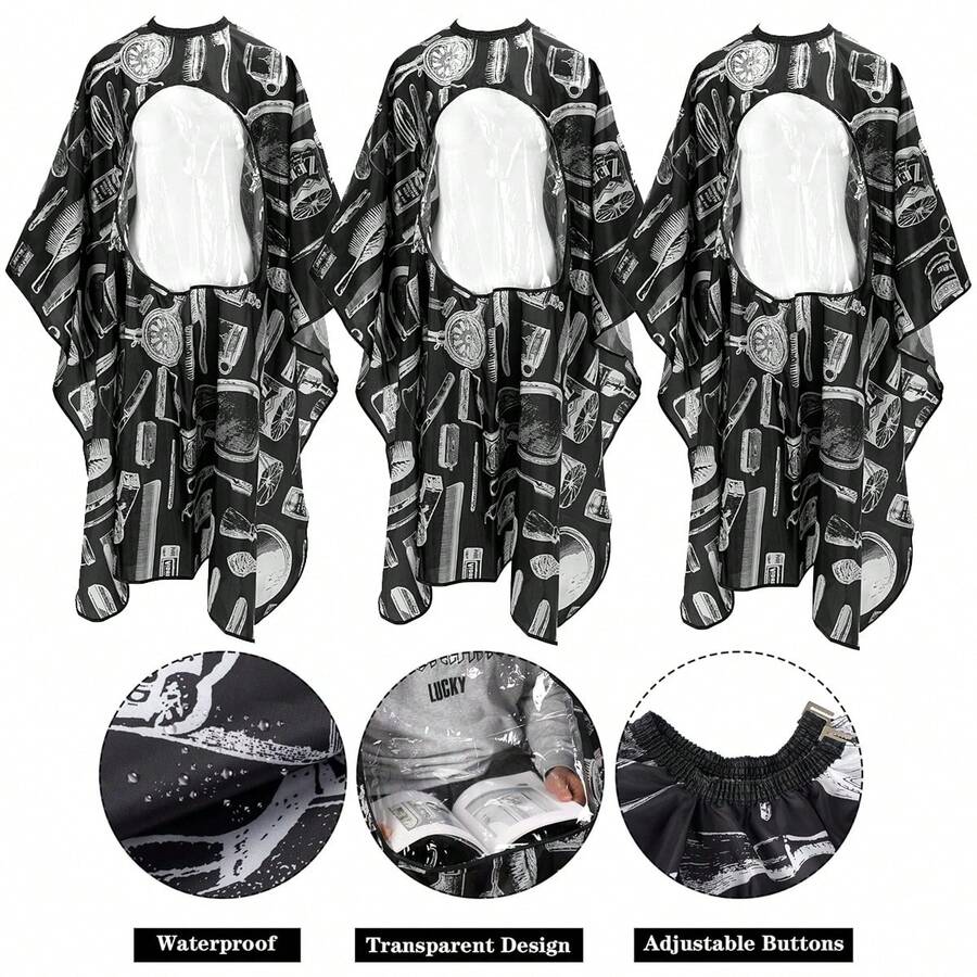 3 PC Haircut Tool Pattern Capes Cutting Waterproof Non Sticky Hair ...