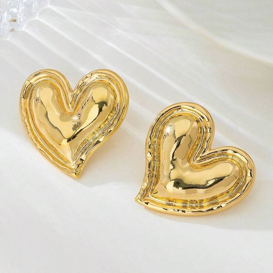 1 Pair Stylish Asymmetric Heart Shaped Stud Earrings For Women, Perfect ...