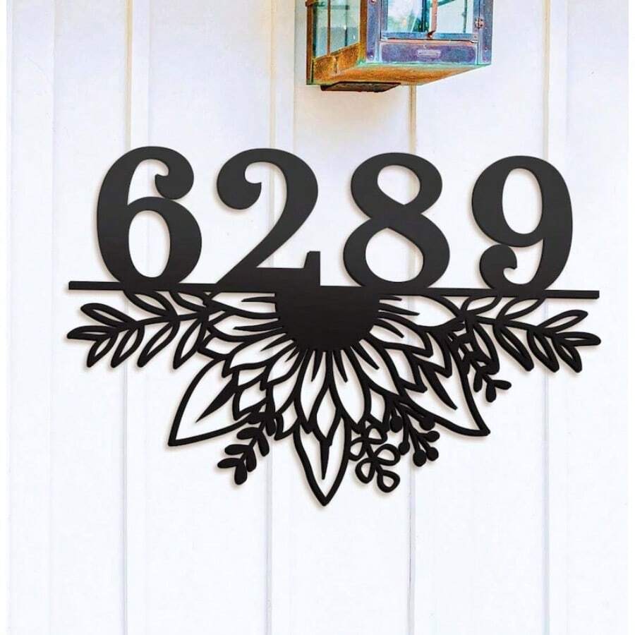 House Number Sign With Floral Accents, Modern Address Sign, Address ...