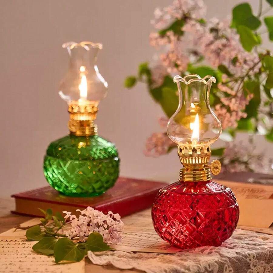 1pc Rustic Large Oil Lamp Vintage Glass Kerosene Lamp Antique Oil Lamps ...